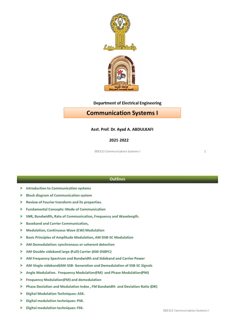 Comm I Lecture 1 Pdf Modulation Frequency Modulation