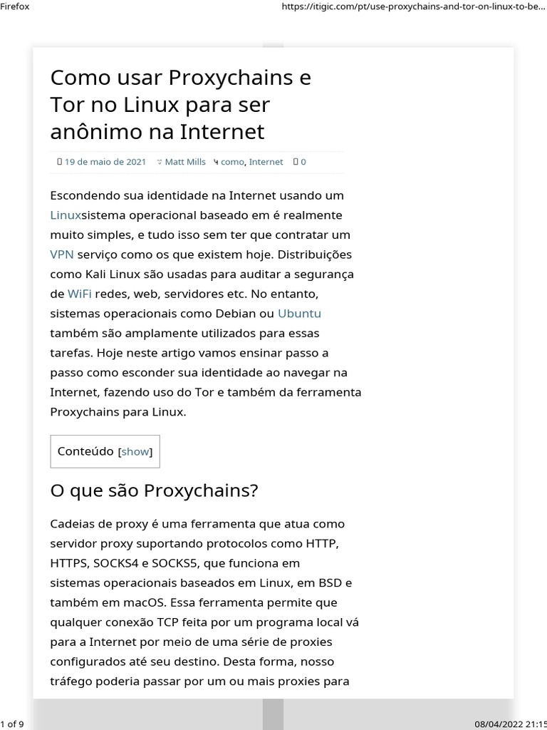 Anonimato no Linux com Proxychains e Tor | PDF | Internet | Linux