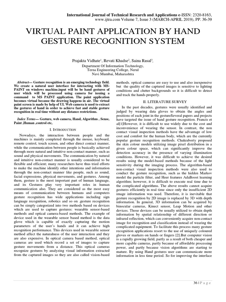 Virtual Paint Application by Hand Gesture Recognition System | PDF ...