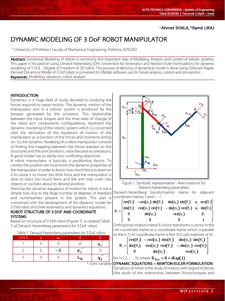Dynamic Modeling of 3 Dof Robot Manipulator: Ahmet SHALA, Ramë Likaj ...