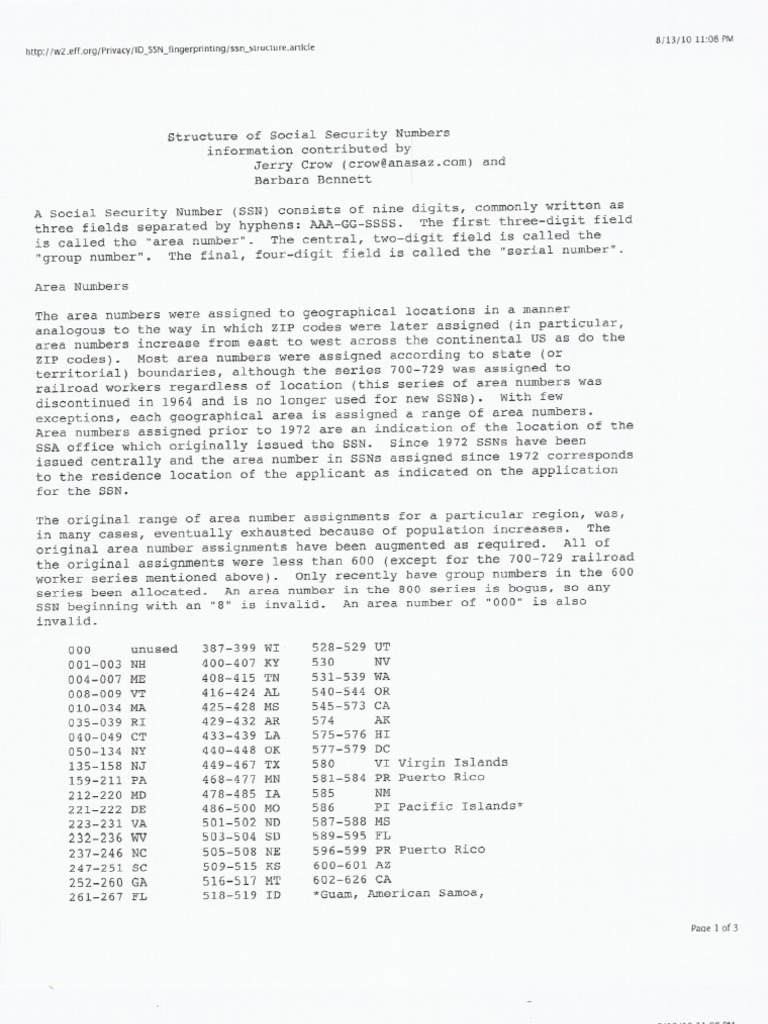 Structure of Social Security Numbers | PDF | Social Security Number ...