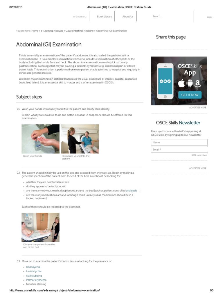 Abdominal (GI) Examination OSCE Station Guide | PDF | Abdomen | Medicine