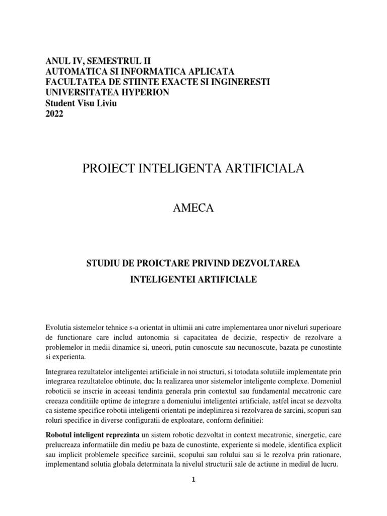 Proiect Inteligenta Artificiala | PDF