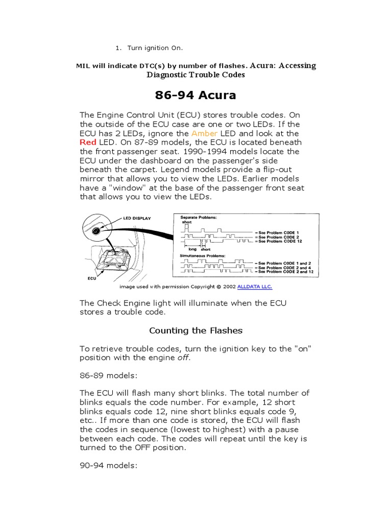 86-94 Acura: Acura: Accessing Diagnostic Trouble Codes | PDF ...