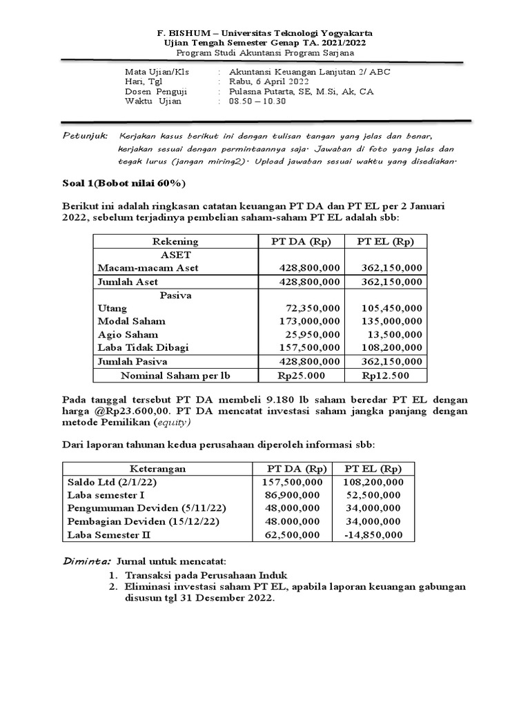 Soal UTS AKL 2 - ABC | PDF