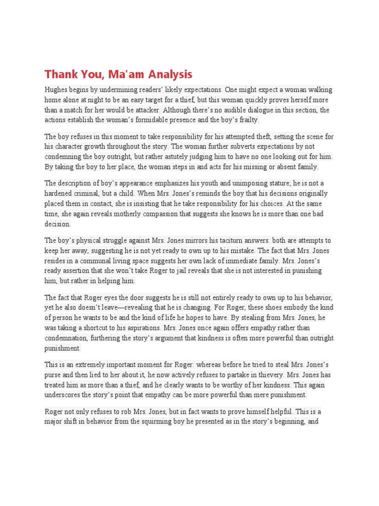 Thank You, Ma'am Analysis | PDF