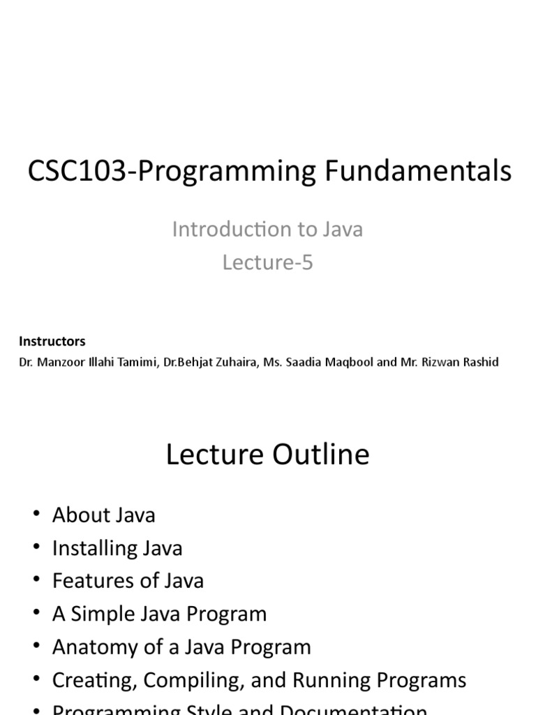 Csc103 Programming Fundamentals Introduction To Java Lecture 5 Pdf 0254