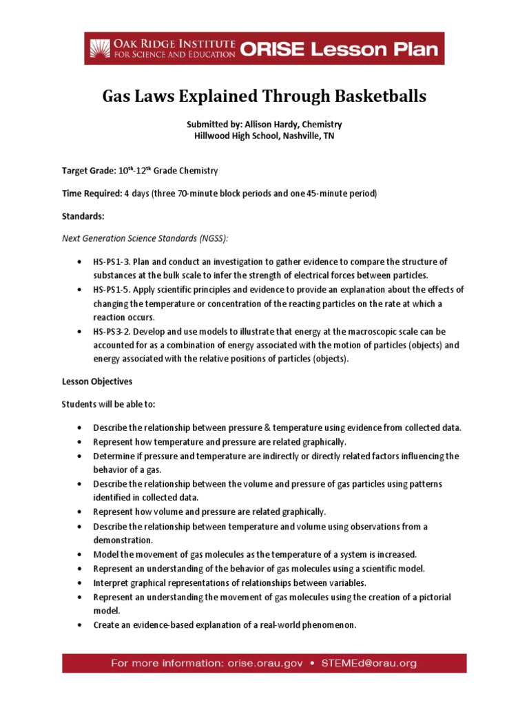 Gas Laws Lesson Plan | PDF