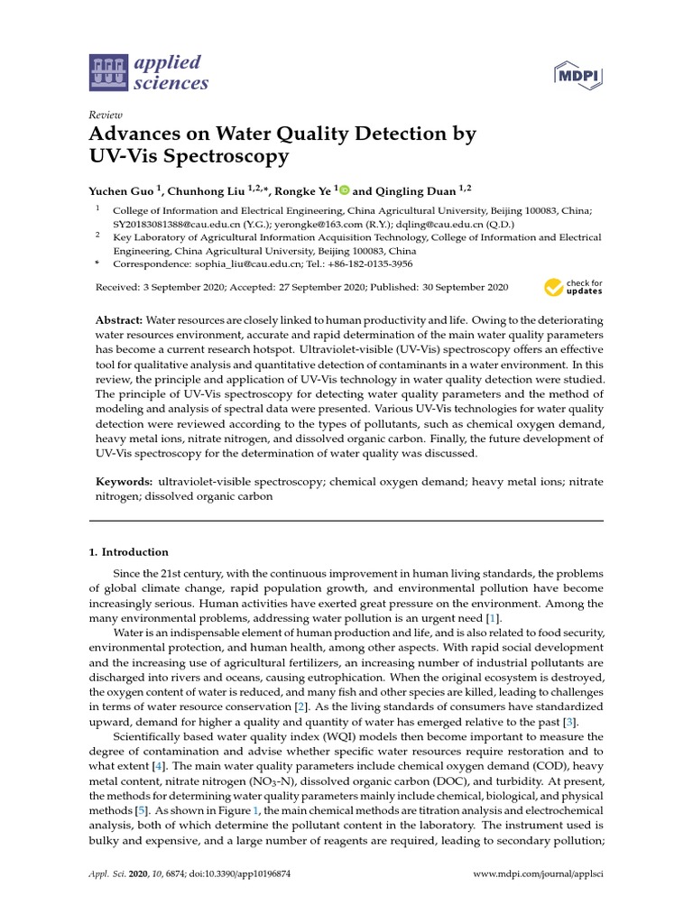 Advances On Water Quality Detection by UV-VIS | PDF | Ultraviolet ...
