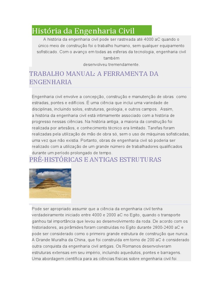 História Da Engenharia Pdf Engenharia Engenharia Civil