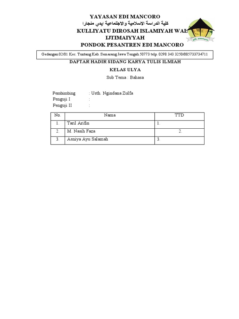 Daftar Hadir KTI 2022 | PDF