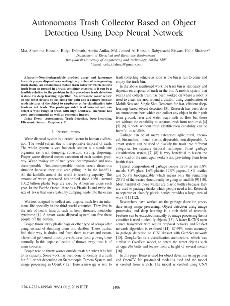 Autonomous Trash Collector Based On Object Detection Using Deep Neural Network | PDF | Electric ...