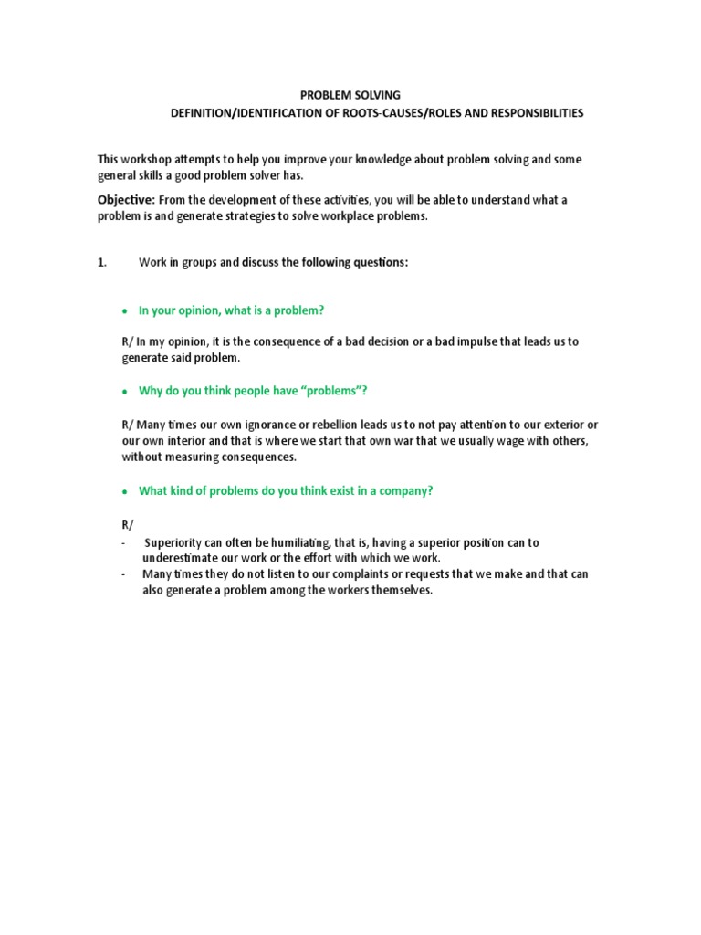 Objective:: Problem Solving Definition/Identification of Roots-Causes ...