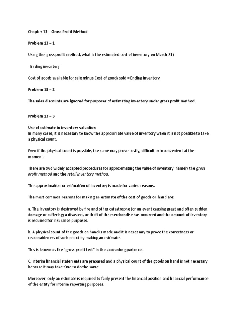 Gross Profit Method for Inventory Estimation | PDF | Cost Of Goods Sold ...