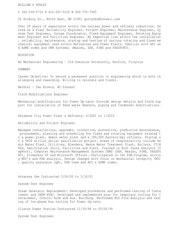 Reliability Mechanical Maintenance Engineer | PDF | Energy Technology ...
