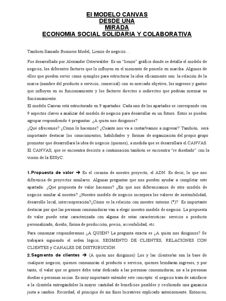 3 - El Modelo Canvas Desde La Economia Social | PDF | Oferta (economía ...