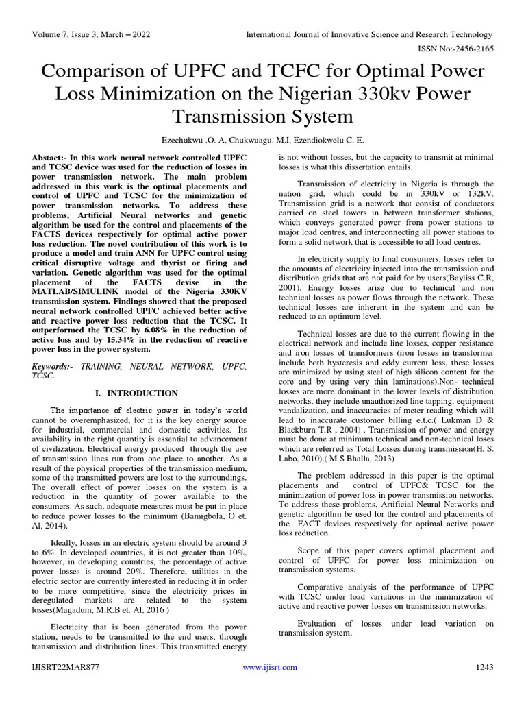 Comparison of UPFC and TCFC For Optimal Power Loss Minimization On The ...