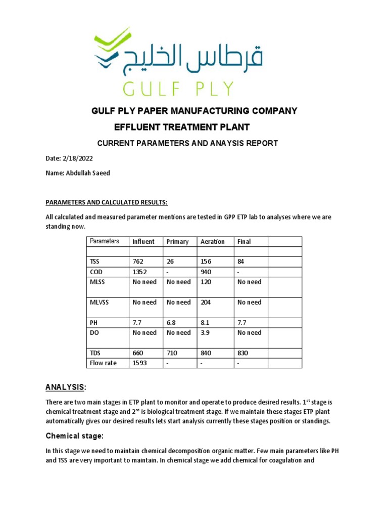ETP Parameters Testing and Analysis | PDF | Organic Matter | Water ...