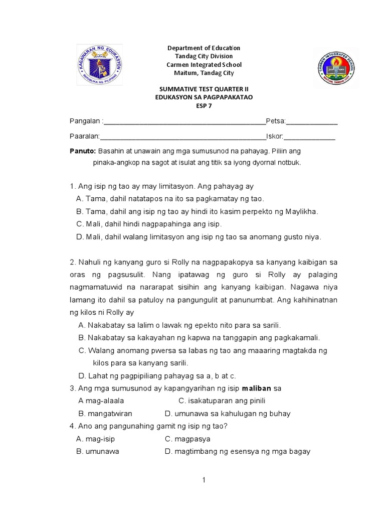 Esp 7-Quarter 2 | PDF