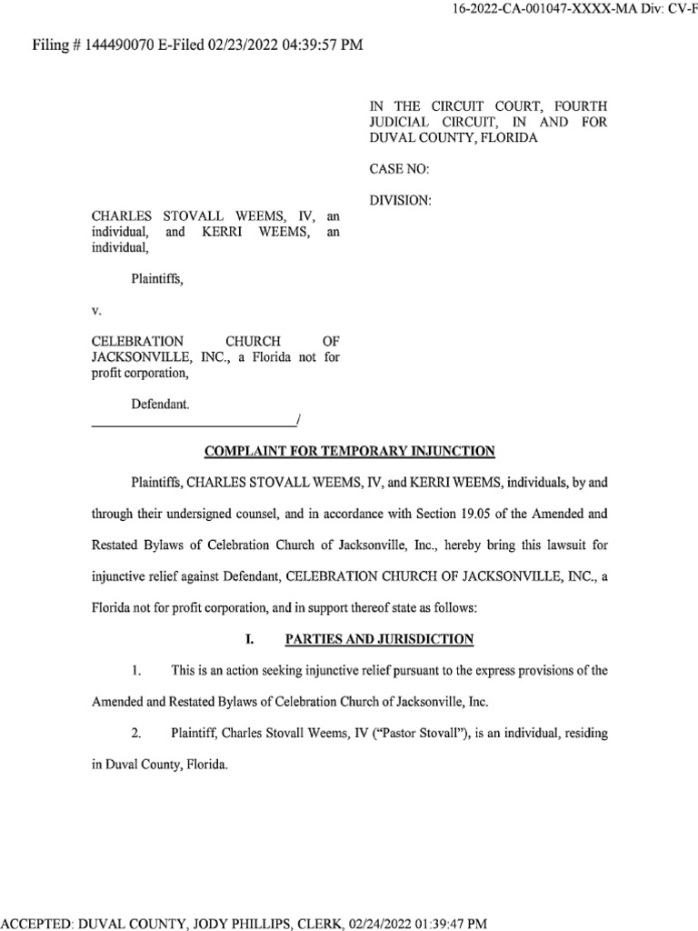 (22-CA-1047) Complaint For Temporary Injunction | PDF
