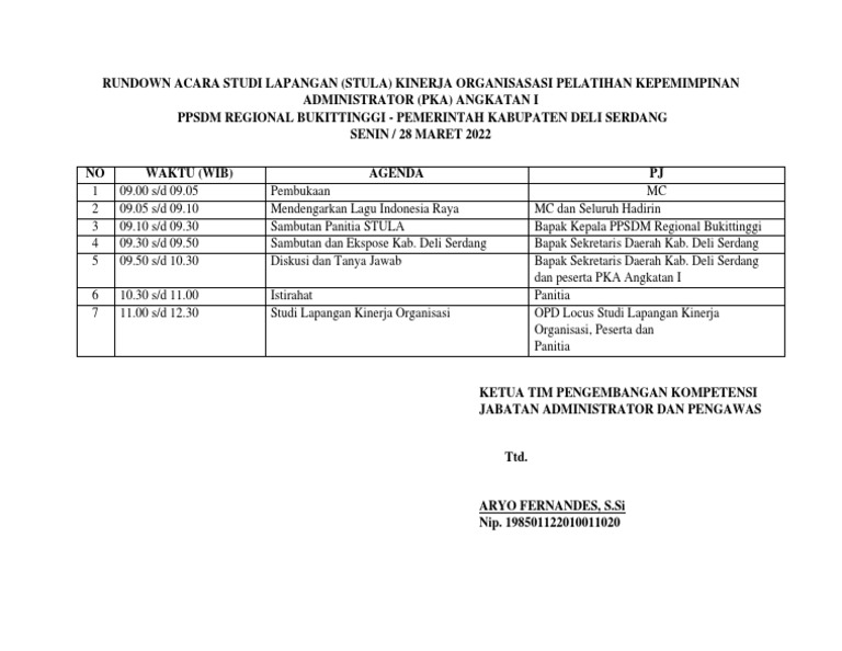 Rundown Acara Studi Lapangan | PDF