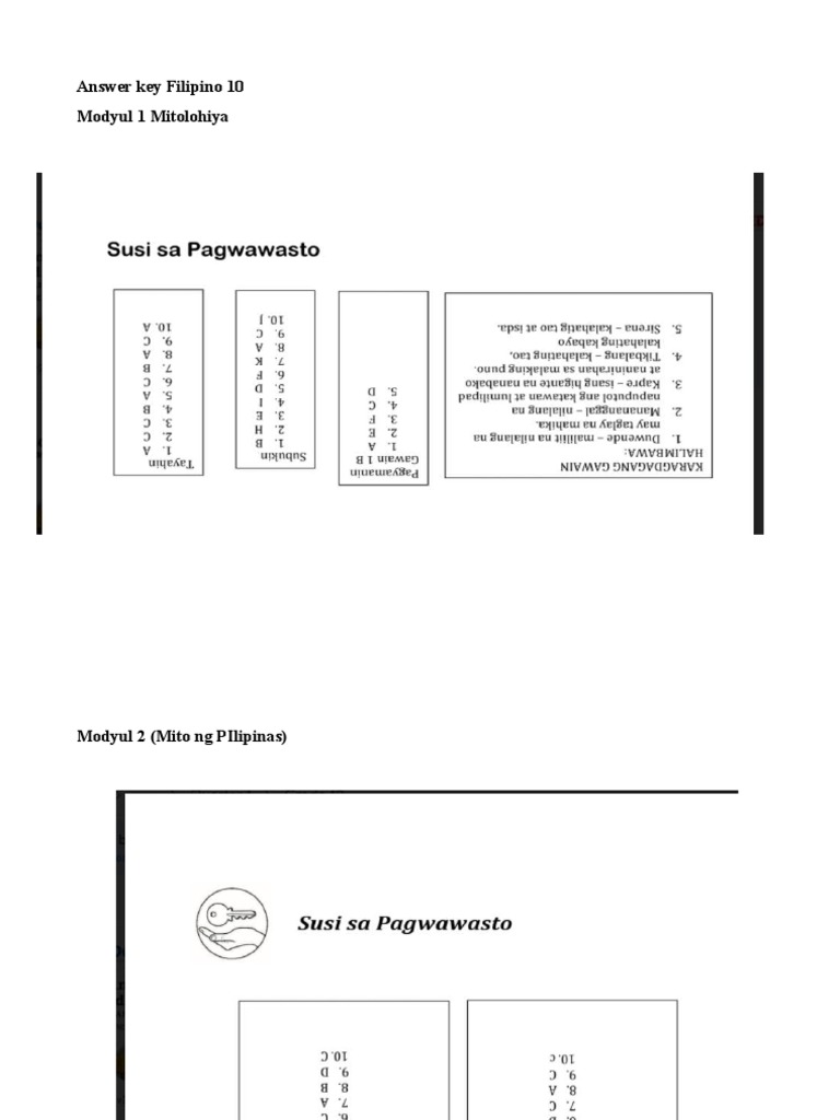 Answer Key Filipino 10 | PDF