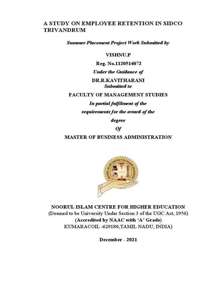 VISHNU Project Front Page | PDF | Master Of Business Administration ...