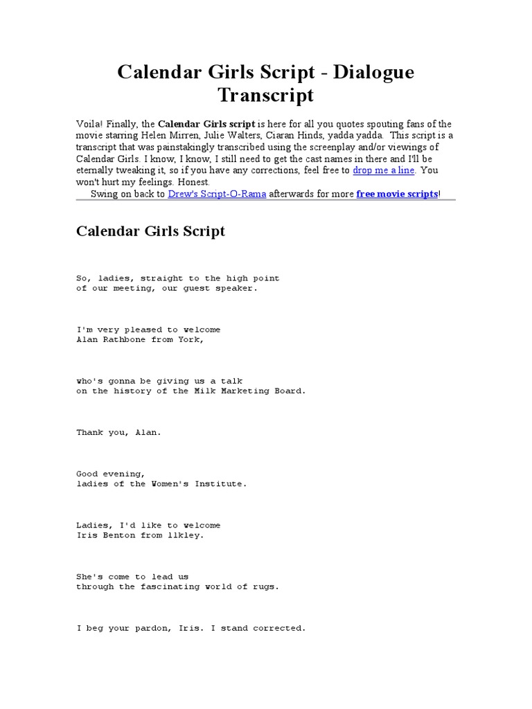 Calendar Girls Script