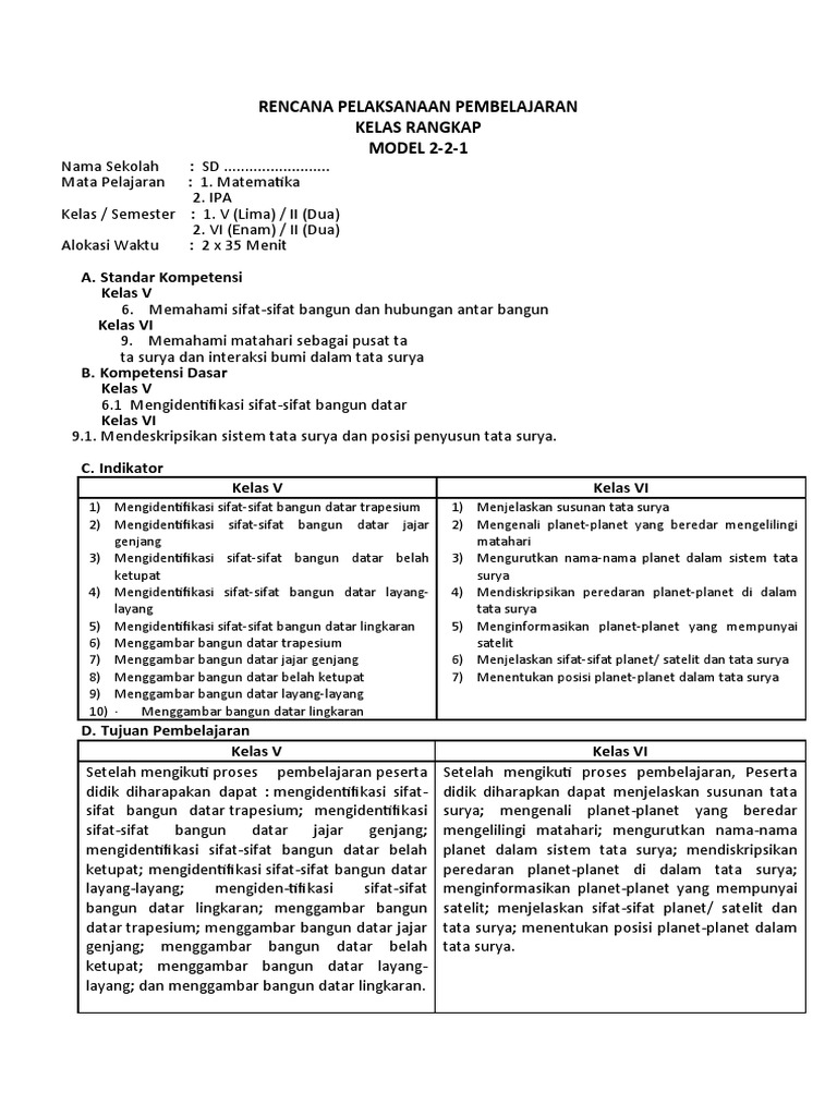 Model 2-2-1 CONTOH - RPP-PKR | PDF