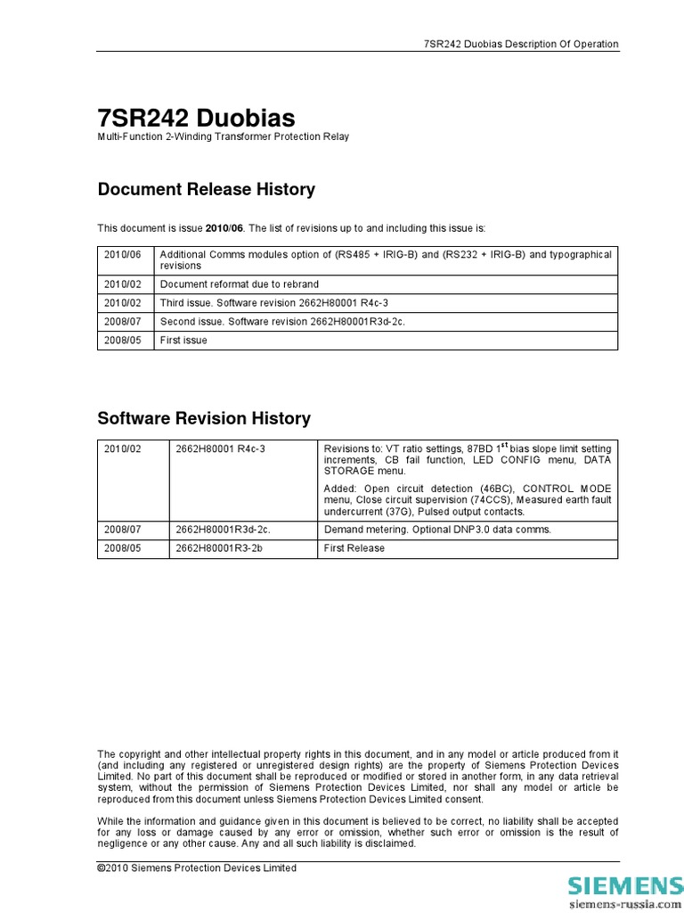 7SR242 - 87T Relay, 81hbl5 - Overfluxing | PDF | Logic Gate | Power Supply
