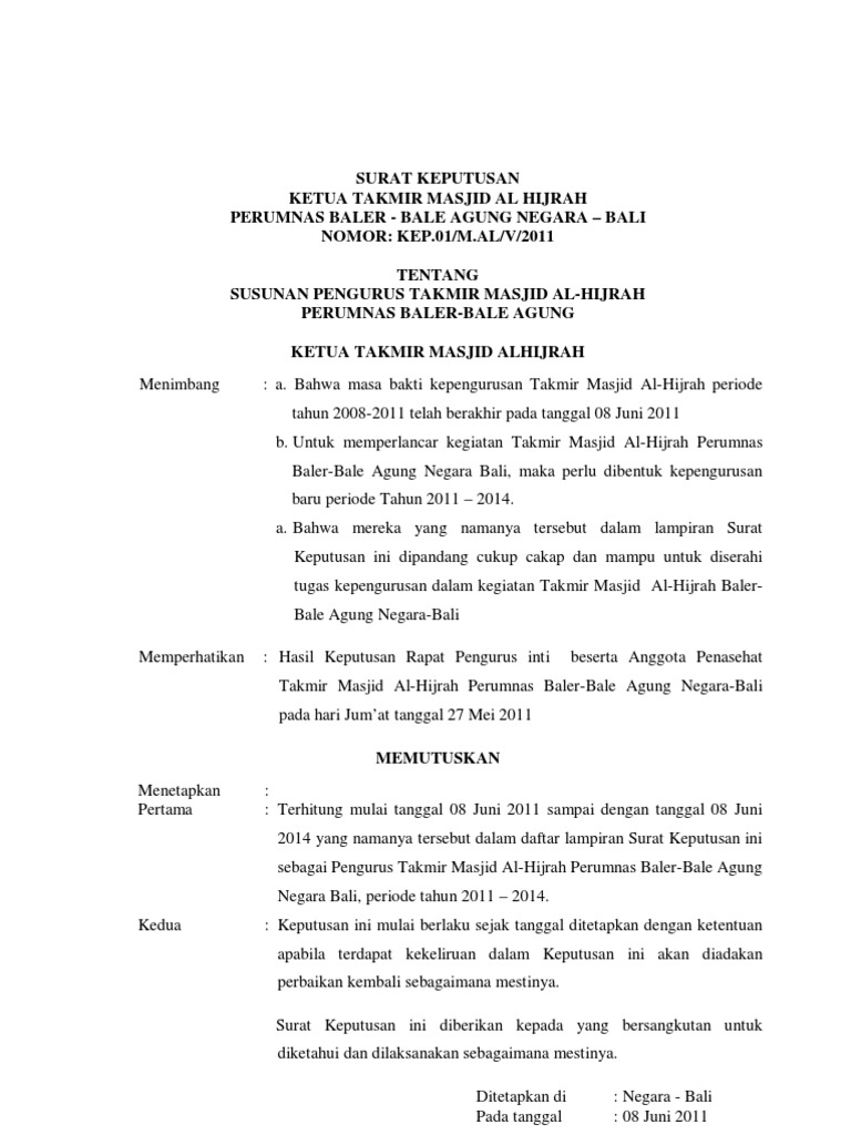 Contoh Sk Takmir Masjid Format Soal