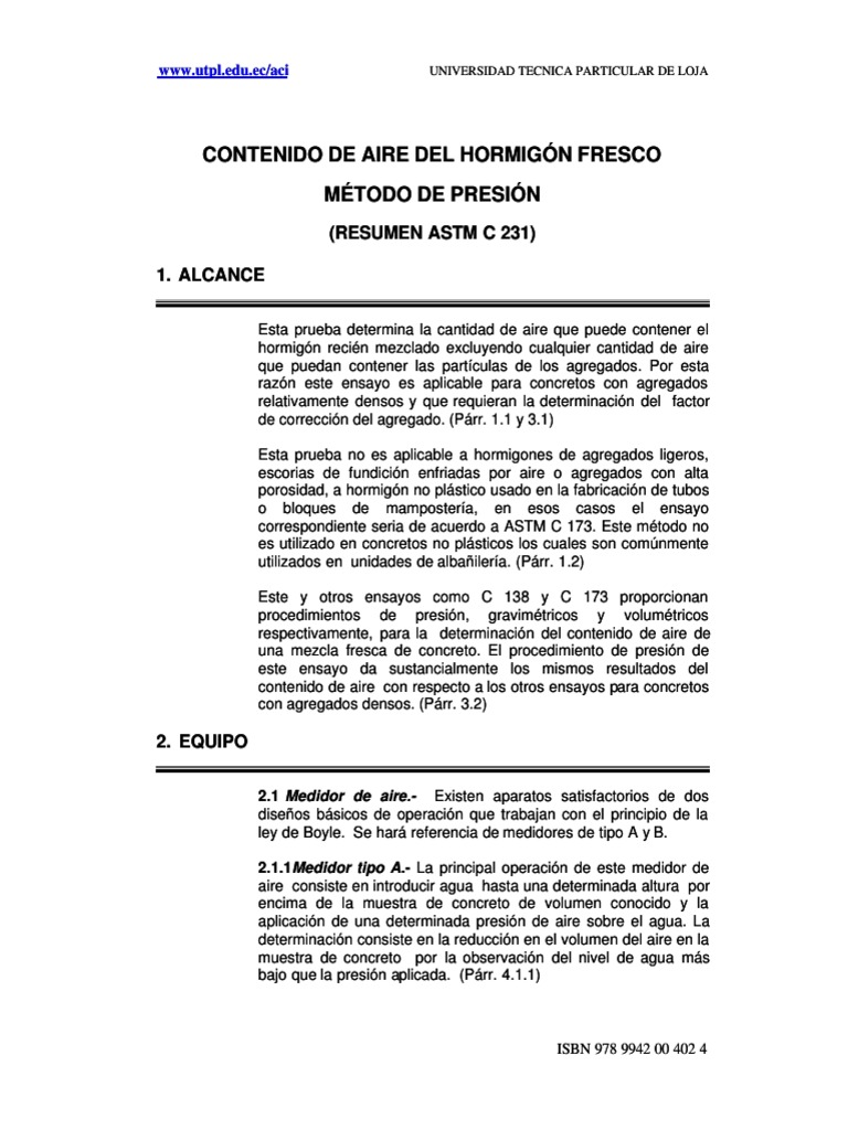 Ensayo de Contenido de Aire en Concreto | PDF | Hormigón | Presión