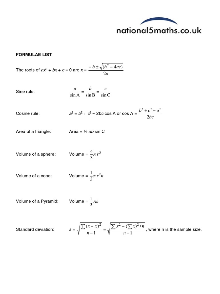A Ac B B: Formulae List | PDF | Triangle | Area