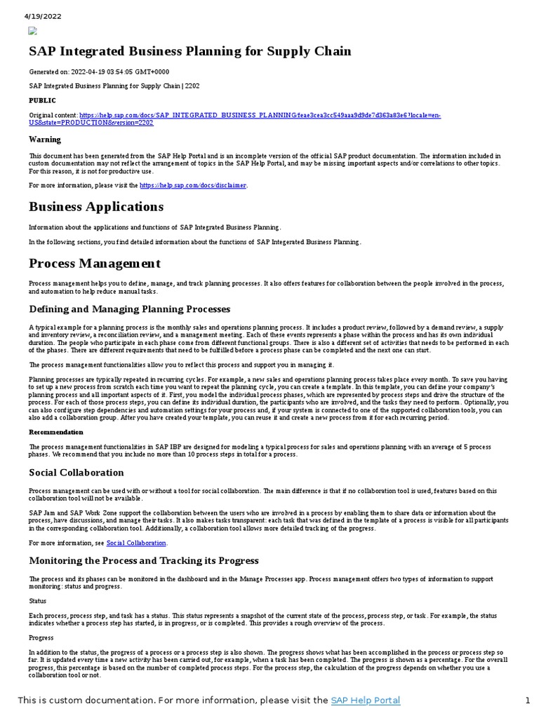 Process Management in Sap Ibp | PDF | Inventory | Forecasting