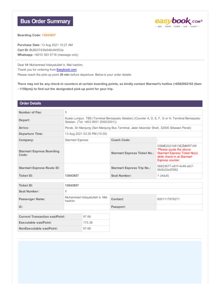 Bus Order Summary | PDF