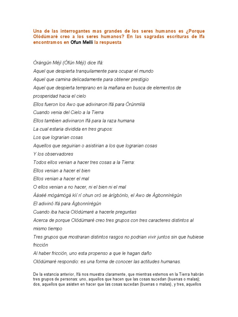 Ofun Meji Porque Venimos Al Mundo | PDF