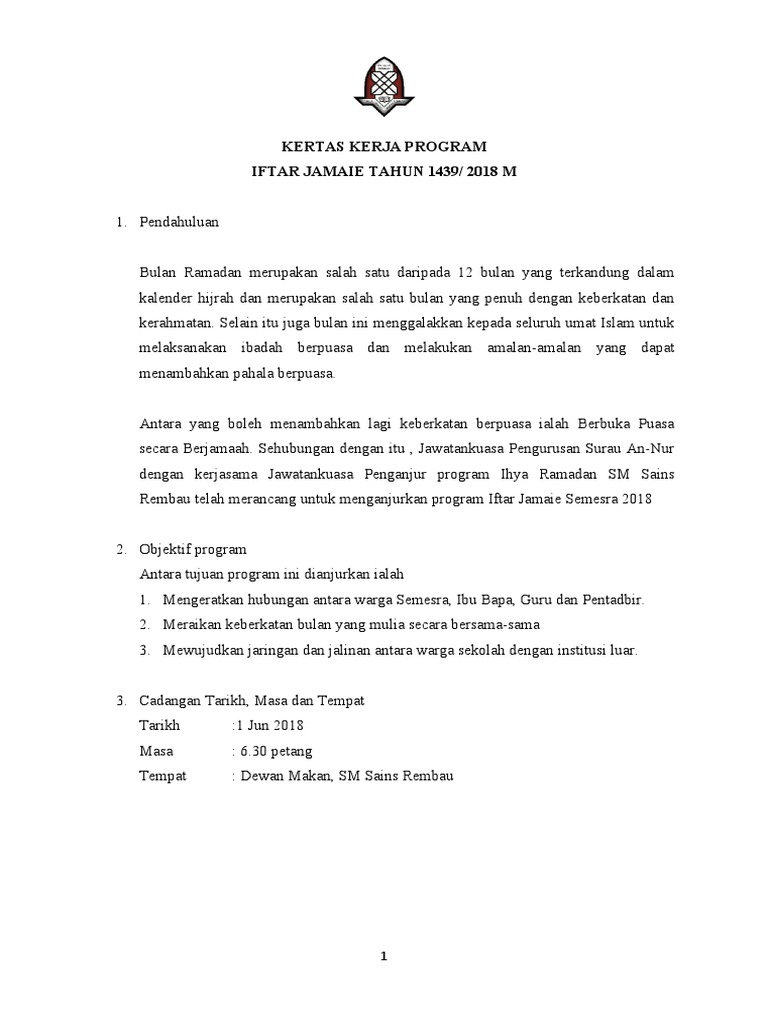 Kertas Kerja Program Iftar 2018 | PDF