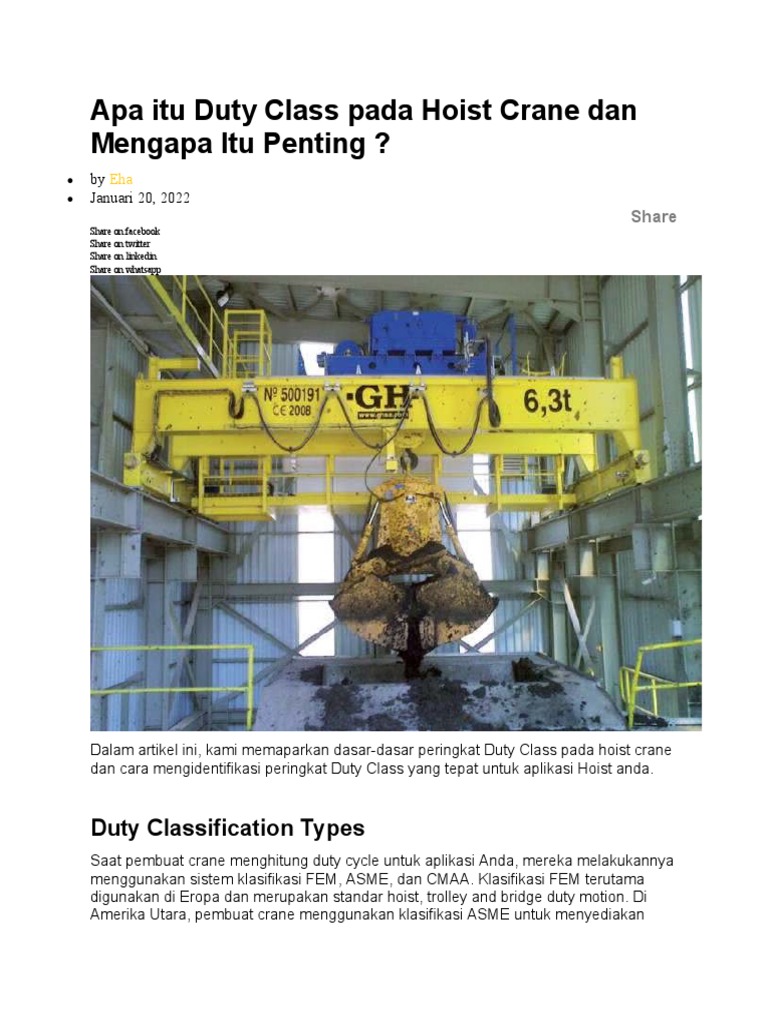 Apa Itu Duty Class Pada Hoist Crane Dan Mengapa Itu Penting | PDF