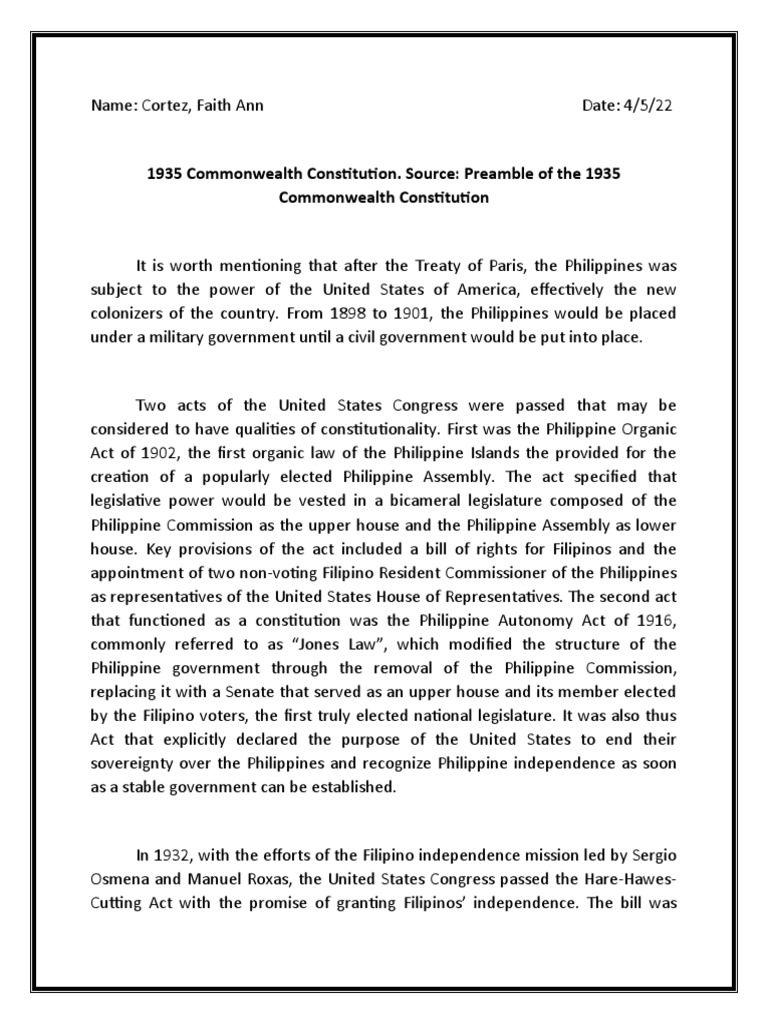 The 1935 Commonwealth Constitution | PDF
