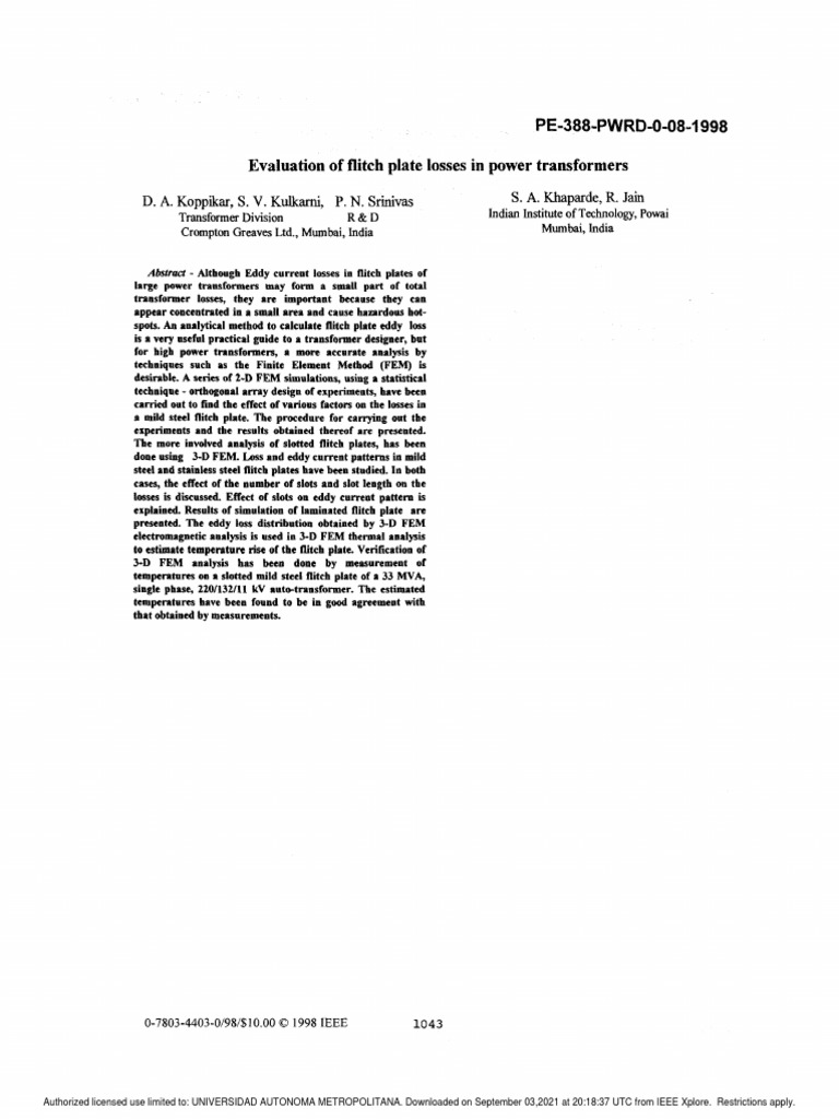 Transformer Flitch Plate Loss Analysis | PDF | Finite Element Method ...