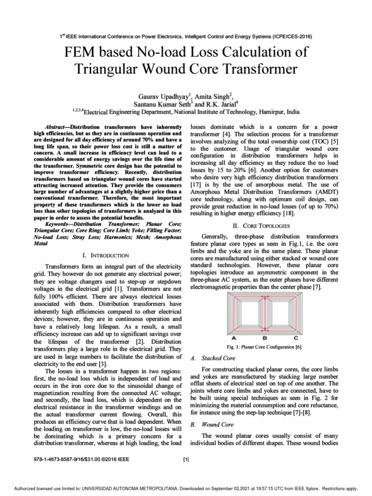 FEM Based No-Load Loss Calculation of Triangular W Ound Core ...