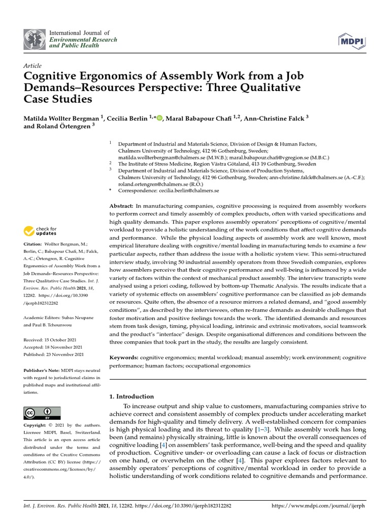 Cognitive Ergonomics of Assembly Work From A Job Demands-Resources ...