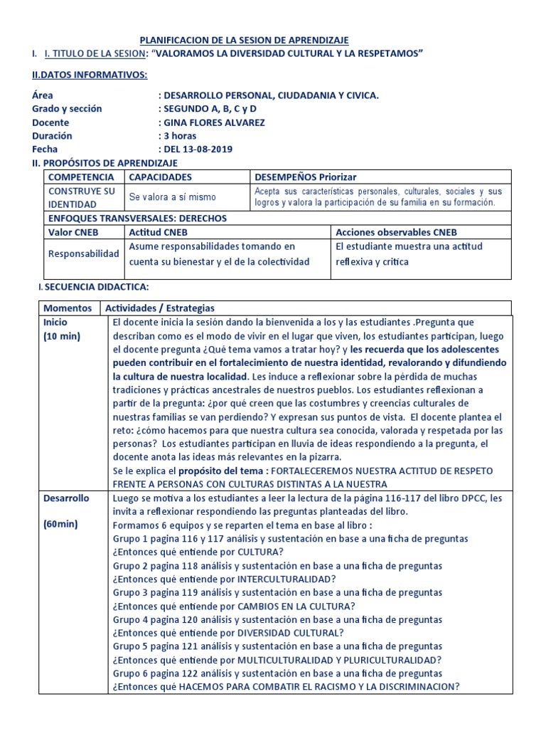 2do DPCC SESION DE APRENDIZAJE 2 | PDF | Aprendizaje | Discriminación