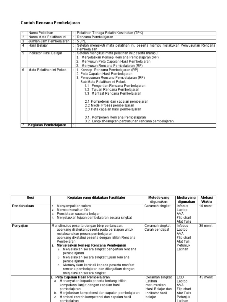 Contoh Rencana Pembelajaran | PDF
