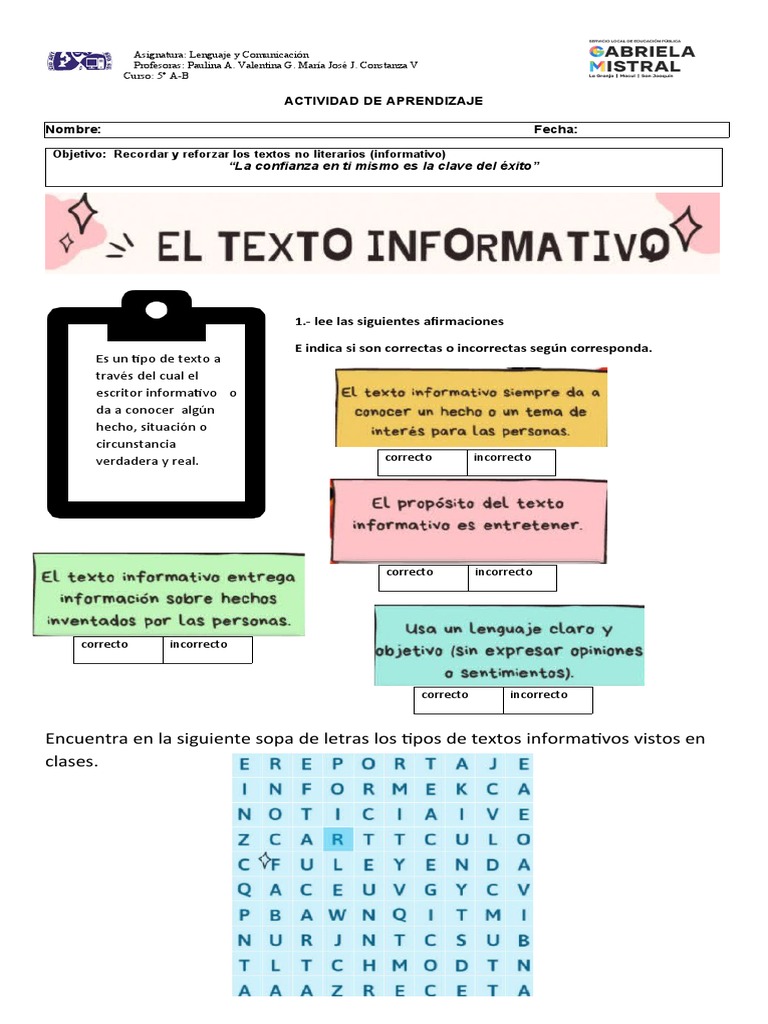 Textos Informativos: Actividad 5° A-B | PDF | Ficción general