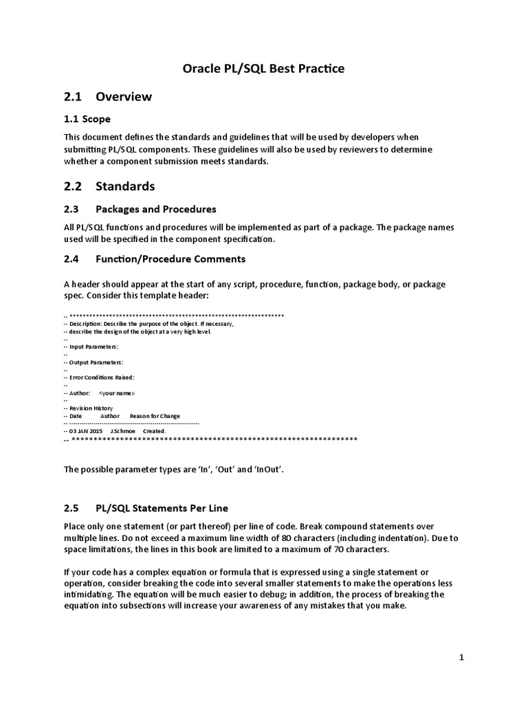 Oracle PL/SQL Best Practice 2.1 Overview: 1.1 Scope | Download Free PDF ...