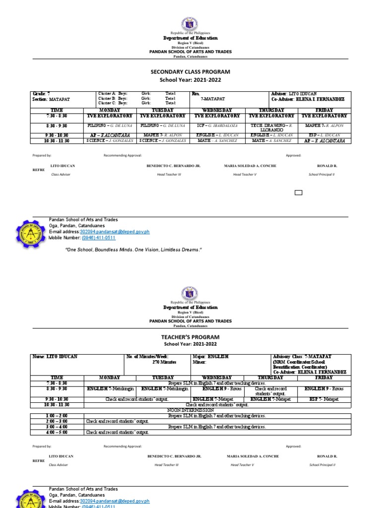 Class-Program Sample For Face To Face Classes | PDF | Philippines