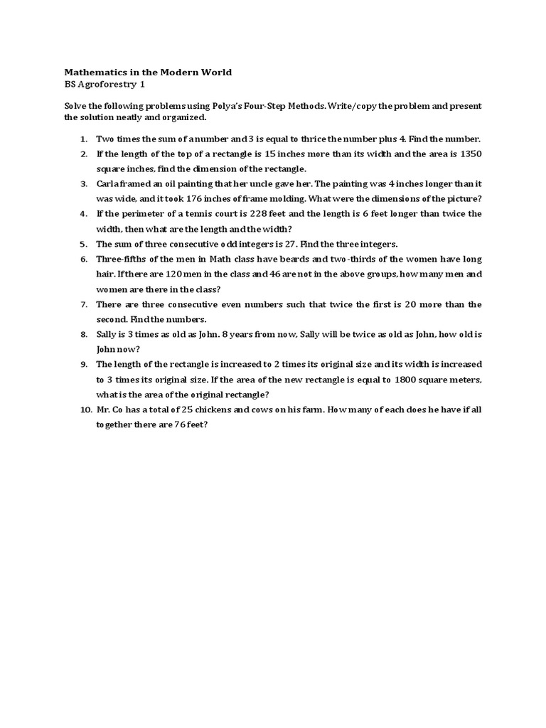 Polya's Method: Math Problem Solutions | PDF