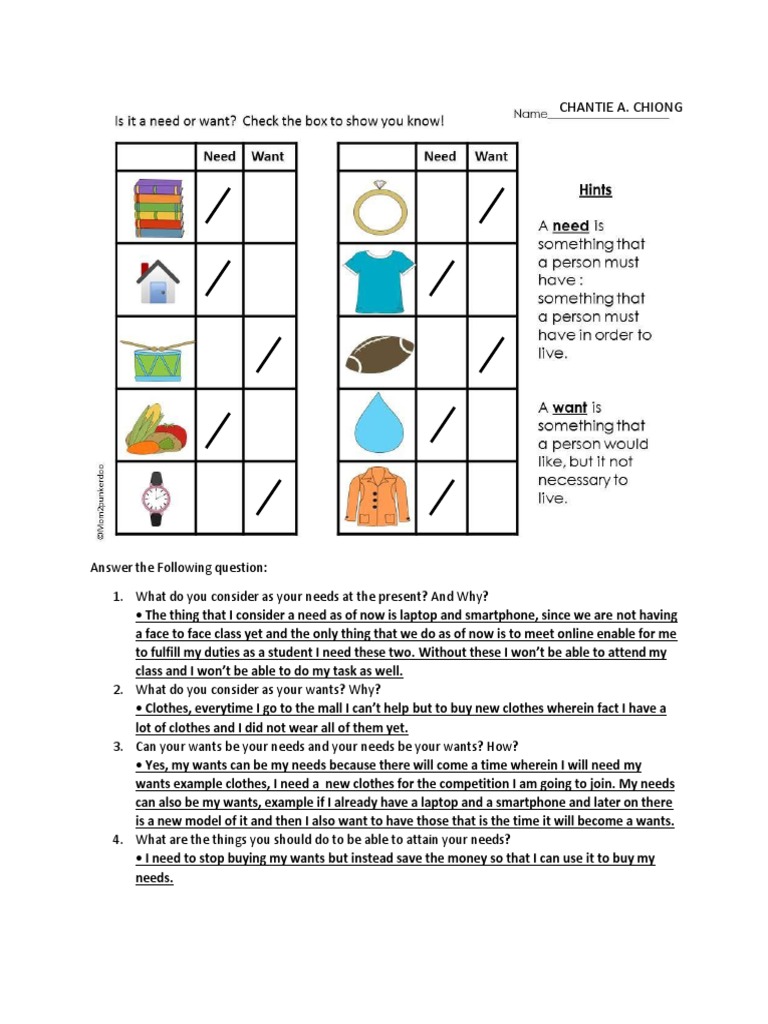 Need or Want Worksheet | PDF