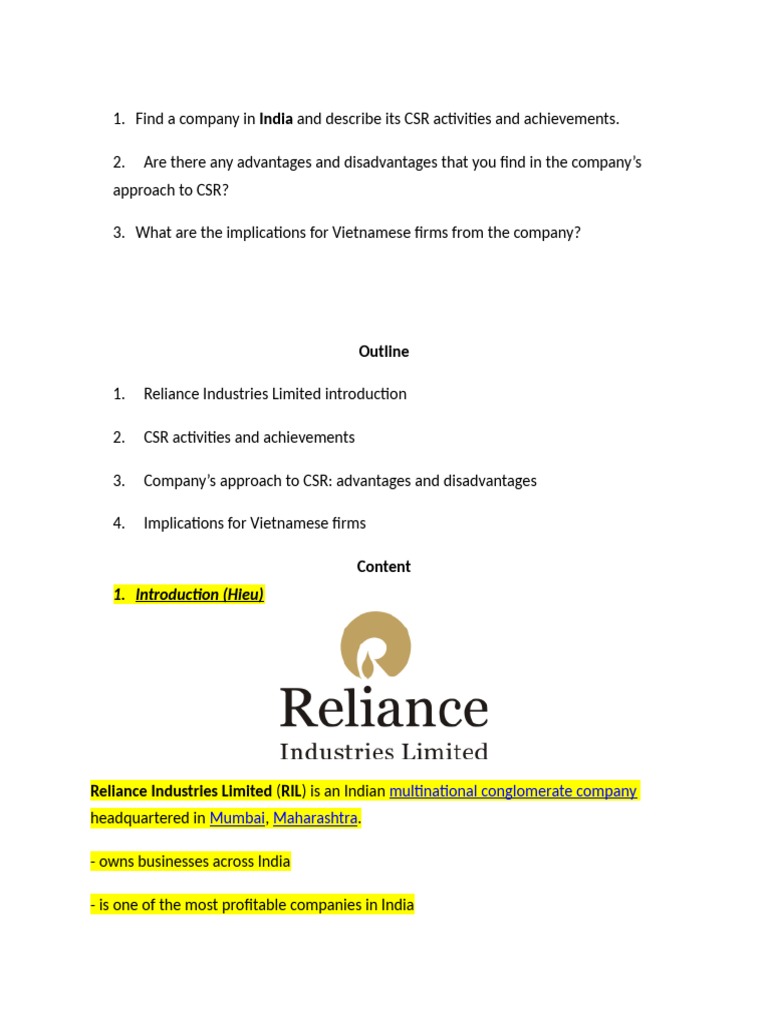 An Analysis of Reliance Industries Limited's Comprehensive CSR ...